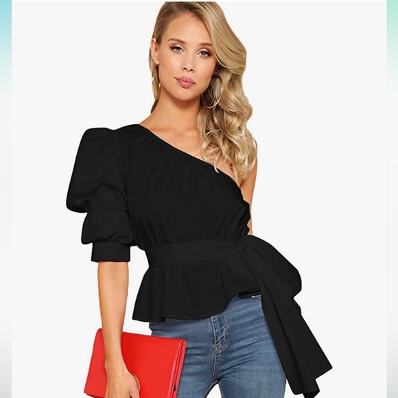 Tops | One Shoulder Puff Sleeve With Waist Tie | Poshmark